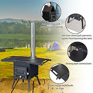 Kcelarec Camping Tent Stove with Chimney Damper | Folding Camping Wood Burning Stove Grill for Outdoor Cooking | Stainless Steel Grill