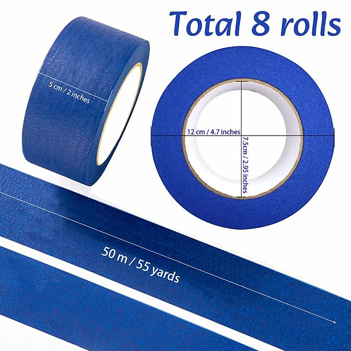 KAKAMINA Painters Tape 2 Inch, 8 Rolls Blue Painters Tape, Bulk Masking Tape Blue General Purpose for Arts and Crafts, 2 Inch x 55 Yards (440 Yards Total)