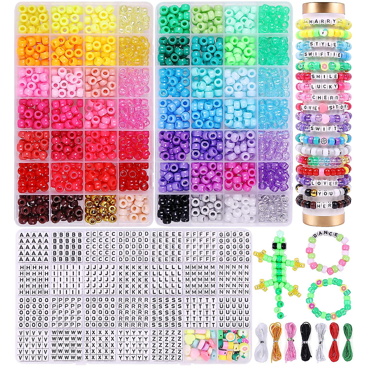 Wutubug 3000Pcs 56 Colors Pony Beads for Bracelet Making Kit, Rainbow Kandi Beads Friendship Bracelet Kit with 910pcs A-Z Letter Beads, DIY Jewelry Making Beads Craft for Adults