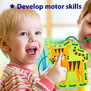 KRAFUN Beginner Preschool Lacing Card Kit for Kids Arts & Crafts, 5 Easy Safari and Animal Lacing Projects, Lacing Cards for Toddlers, Fine Motor Skills Training Toys