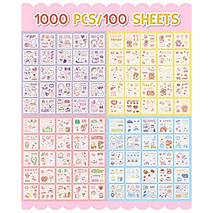 Benresive 1000 Pcs Cute Stickers for Kids, Water Bottle Stickers Kawaii Waterproof Vinyl Scrapbook Phone Laptop Stickers, 100 Sheets Journaling Aesthetic Sticker Packs for Girls Teens（Pink）