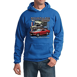 Lucky Ride Mens Ford Classic Mustang Hoodie Sweatshirt Untamed American Spirit, Royal, XL