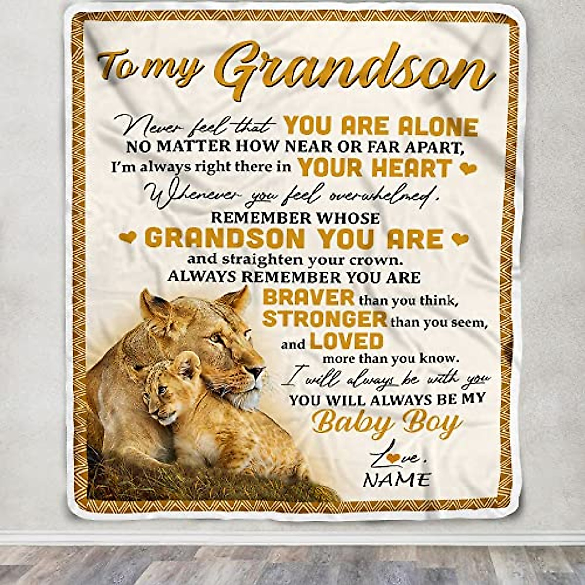 CenturyTee Personalized to My Grandson Blanket from Grandma Gigi Lion Never Feel That You are Alone Great Grandson Birthday Christmas Bed Quilt Fleece Throw Blanket (50 x 60 Inches - Youth Size)