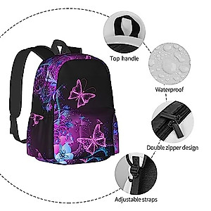 Pink Purple Butterfly Printed Laptop Backpacks Lightweight Stylish Casual Daypack For Work Business Travel