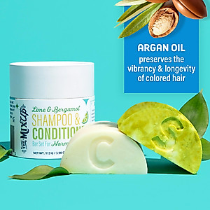 All Natural Solid Shampoo and Conditioner Bar Set - Lime & Bergamot Shampoo Bar and Conditioner Bar made with Gentle Coconut Surfactants, Argan Oil, Babassu Oil, Vegan Silk, Vitamin B5, Oat Proteins for Hair Health and Volume