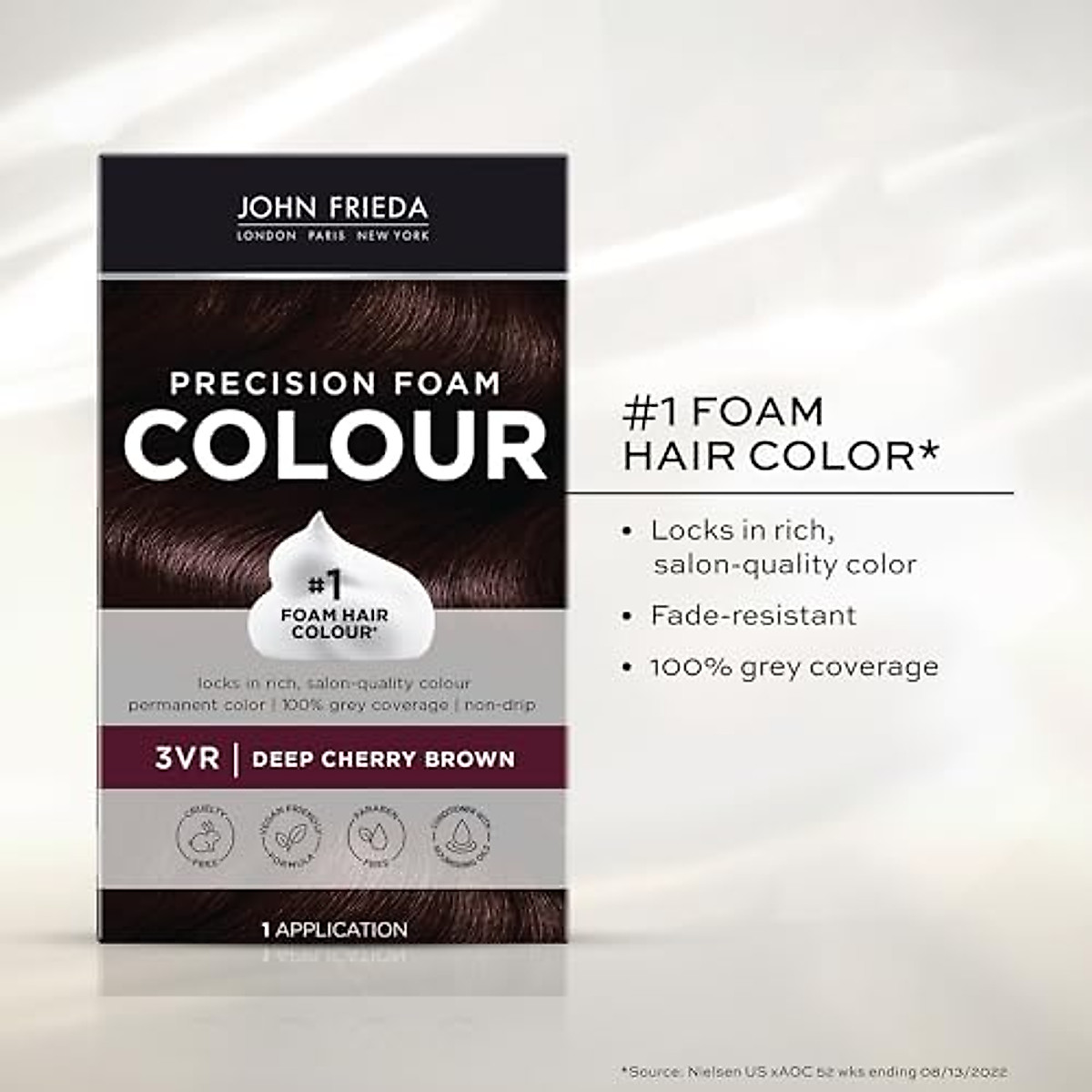 John Frieda Deep Cherry Brown 3VR Permanent Foam Hair Color, 1 Application