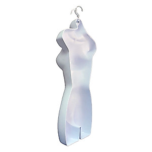 DisplayTown White Female Mannequin Hip Long Hollow Back Body Stackable Dress Form with Hanging Hook for Tshirt Display, Countertop, Craft Shows, Photos and Design, S-M Clothing Size