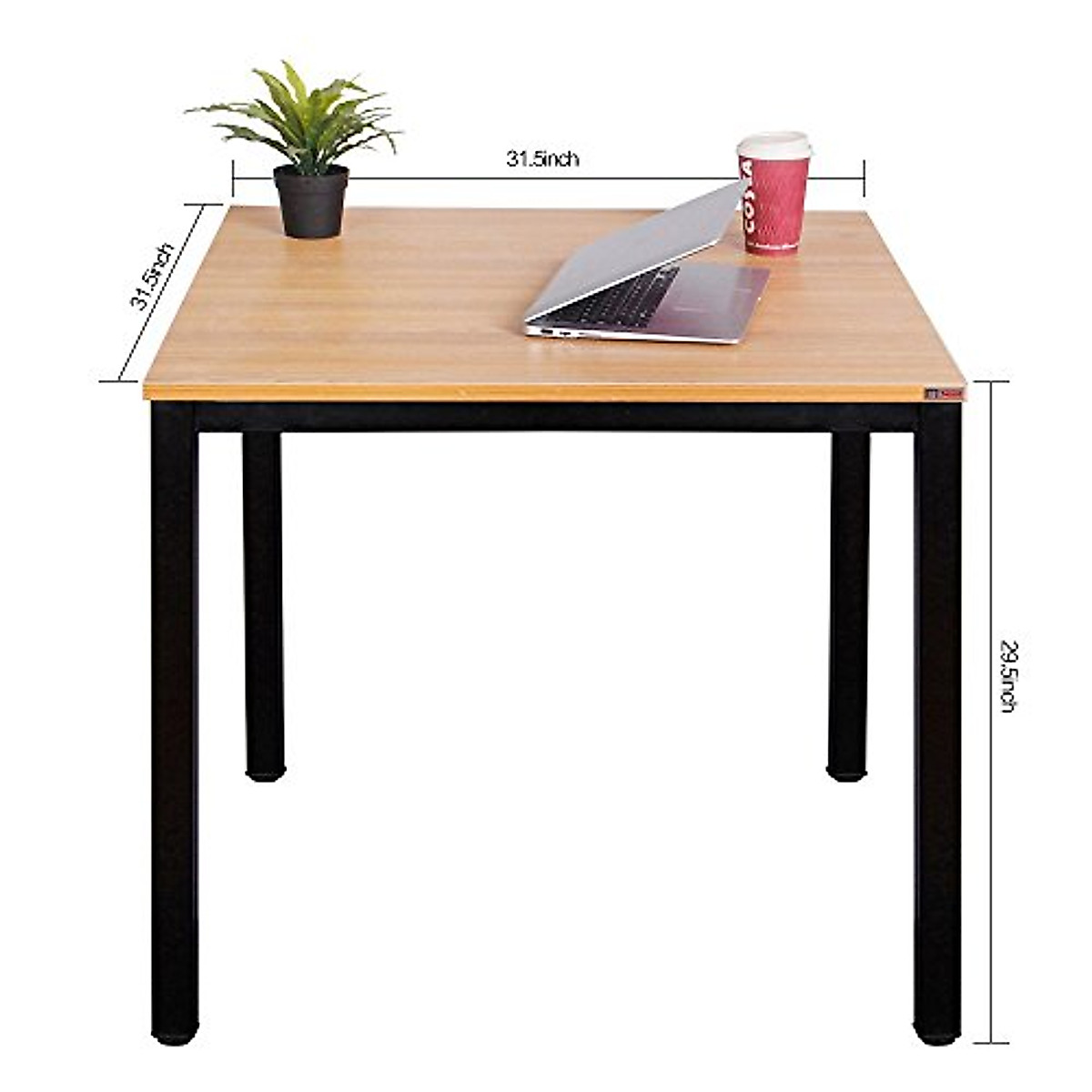 Need Small Square Dining Table- 31-1/2'' Sturdy and Heavy Duty Writing Desk for Small Spaces and Writing Table Desk, Teak Color Desktop & Black Frame AC3BB(8080) Breakroom Table
