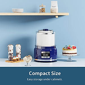 AIRMSEN Ice Cream Maker, 2.1-Quart Automatic Ice Cream Machine with LED Screen and Timer for Gelato Milkshakes Sorbet, Double-Insulated Freezer Bowl, Compact Size, Perfect for Family (Blue, Large)