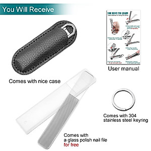 XGIZMOO Nail Clippers for Natural Finger Nails Ultra Thin Mini Travel Portable Folding Wide Jaw Cutter with Glass Nail File Curved Trimmer for Fingernail Toenail, with Keychain(X021DB-S)