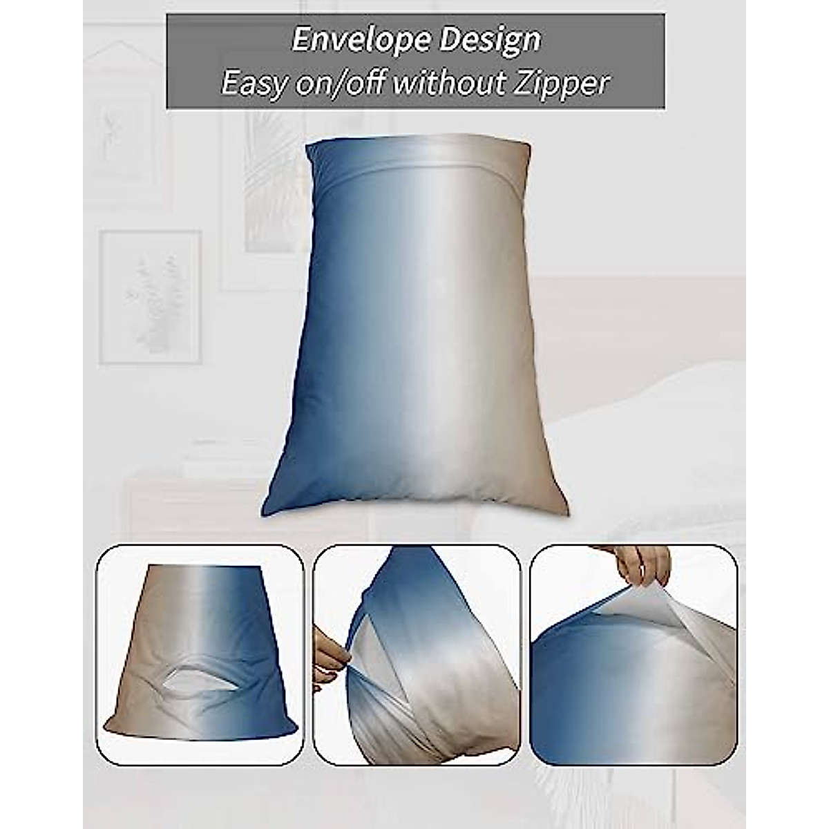 Edwiinsa Navy Blue Beige Ombre Cream Pillow Covers Standard Size Set of 2 20x26 Bed Pillow, Modern Abstract Art Aesthetics Plush Soft Comfort for Hair/Skin Cooling Pillowcases with Envelop Closure