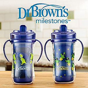 Dr. Brown’s Milestones Hard Spout Insulated Sippy Cup with Handles, Blue, 10 oz, 2 Pack, 12m+