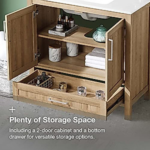 OVE Decors Kansas 36" Single Sink Bathroom Vanity Set with Countertop, Fully-Assembled | Ceramic Sink and Backsplash Included | 02 Doors, 01 Drawer, 36 inches, White Oak