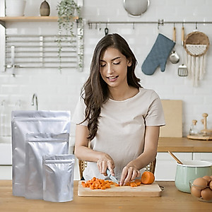 100pcs Mylar Bags for Food Storage with Oxygen Absorbers 400cc (10*10 Packs) and Labels, 10 Mil 10"x14" (30pcs) 7"x10" (30pcs) 5"x7" (40pcs) Stand-Up Zipper Pouches Resealable and Heat Sealable for Long Term Food Storage