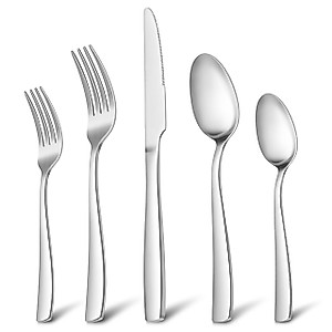 E-far Matte Silverware Set for 4, 20 Pieces Stainless Steel Flatware Eating Utensils Set for Home Kitchen Restaurant, Metal Forks Spoons and Knives with Square Handle, Dishwasher Safe