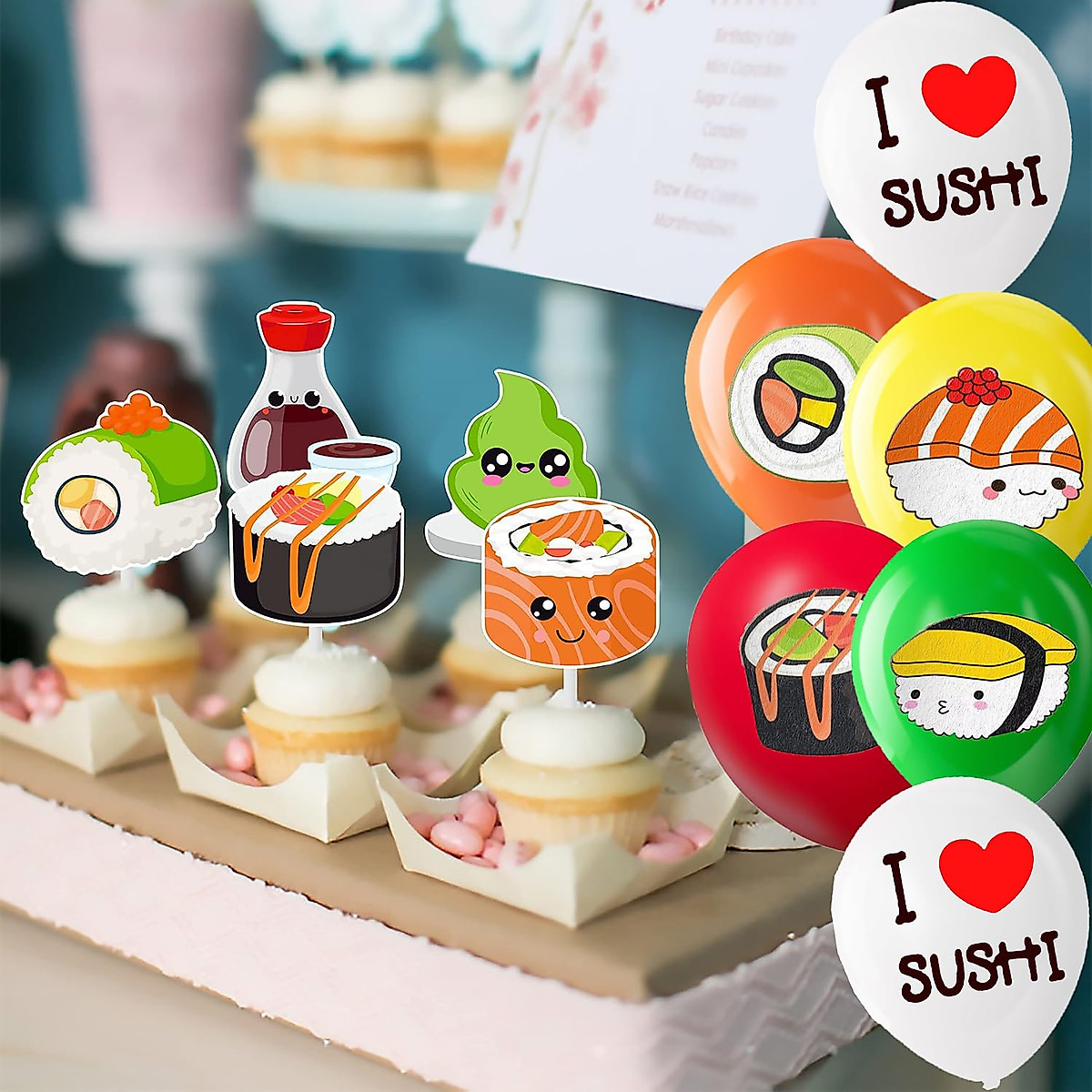 ﻿ 35 Pcs Sushi Balloons for Japanese Party Decoration for Sushi Theme Birthday Party Baby Shower Supplies