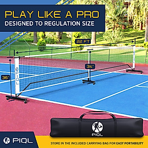 PIQL Portable Pickleball Net System with Wheels - Outdoor Indoor Regulation Size Pickleball Net Set for Driveway, Backyards with Carrying Bag and Metal Frame, Easy Assembly Official Court Size, 22 Ft