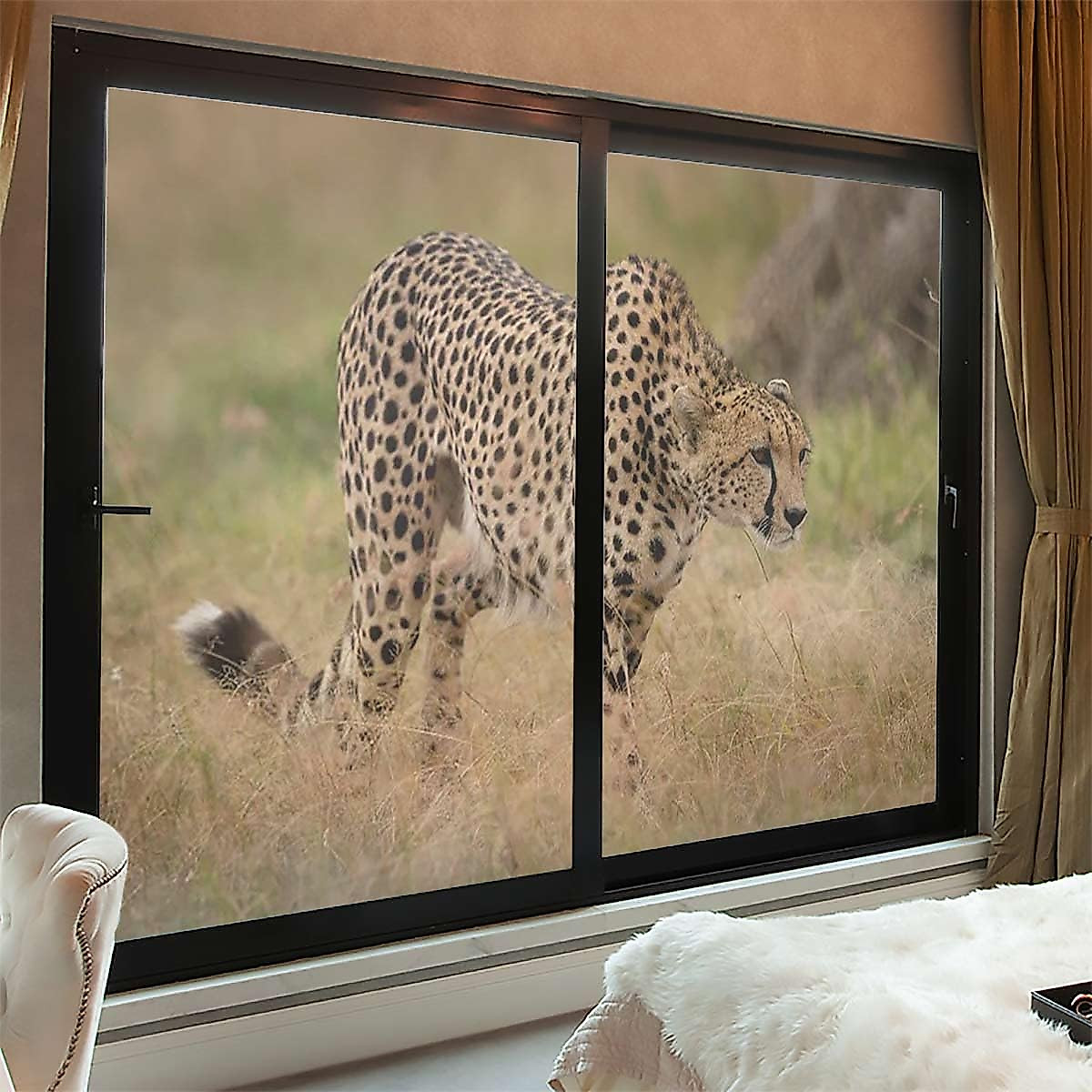 Window Film Privacy Window Film Frosted Glass Film No Glue Static Cling Glass Film Window Sticker for Bathroom Bedroom Living Room Leopard Cheetahs Mountain Scenery 27.6Wx39.4L-inch x2 Pcs