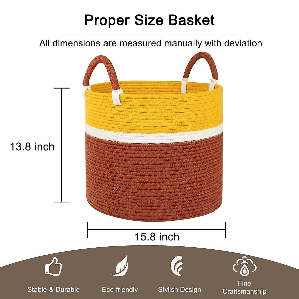 OIAHOMY 13.8x13.8x17.7 Inches Nursery Hamper, Decorative Blanket Basket for Living Room, Tall Laundry Basket With Handles, Large Nursery Clothes Hamper, Woven Laundry basket Organizer (Yellow)