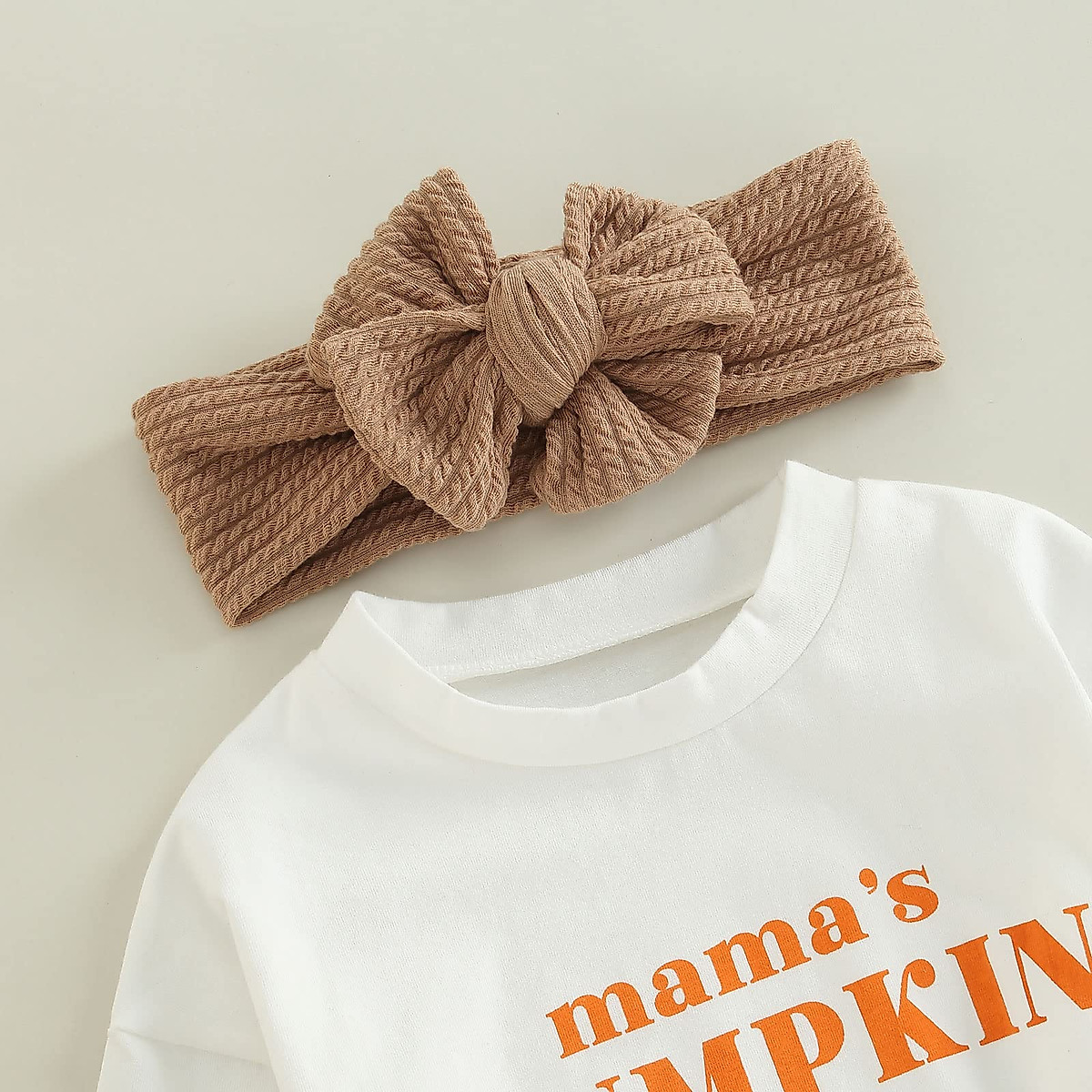 Rarjuiey Newborn Halloween Baby Girl Outfit Pumpkin Romper Short Sleeve Ruffle Shorts Sets Fall Clothes with Headband (White,3-6 Months)