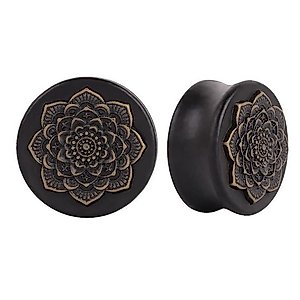 Andyle Wood Vintage Brass Flower Ear Plugs Tunnels Saddle Expander Body Piercing (Gauge=1/2"(12mm))