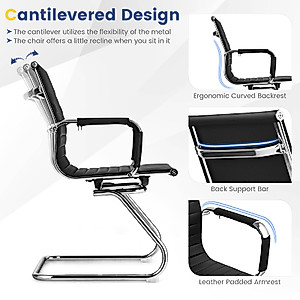 Tangkula Office Guest Chair Set of 6, Heavy Duty Reception Chairs Conference Room Chairs with Protective Arm Sleeves & Sled Base, Modern PU Leather Classic Mid Back Guest Chairs no Wheels