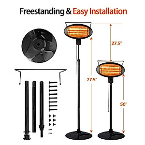 Patio Heater Electric Infrared Heater 1500W with 3 Modes Fast Heating with Tip-Over Overheat Protection for Garage, Backyard, Camping, Balcony use