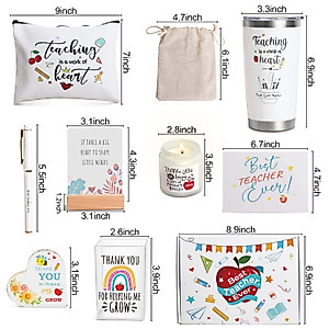 10 PCS Best Teacher Appreciation Gifts for Women,20 OZ Wine Tumbler Back to School Gifts for Teachers,Personalized Teacher Appreciation Day Gifts with Cosmetic Bag,Thank You Basket Box for New Teacher