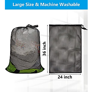 Large Mesh Laundry Bag with Straps and Zipper Pockets, Heavy Duty Mesh Drawstring Bag Foldable, Factories, College, Dorm, Travel and Apartment (24" x 36" | Black)
