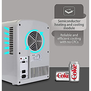 Coca-Cola Diet Coke 4L Mini Fridge Cooler/Warmer 12V DC 110V AC 6 Can Portable Personal Travel Refrigerator for Snacks Drinks Cosmetics Desk Home Office Dorm Gray with Iconic Design & Chrome Accents