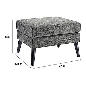 FIRST HILL FHW Dark Grey Textured Fabric Upholstered Pillowtop Ottoman with Wooden Legs,Dark Grey