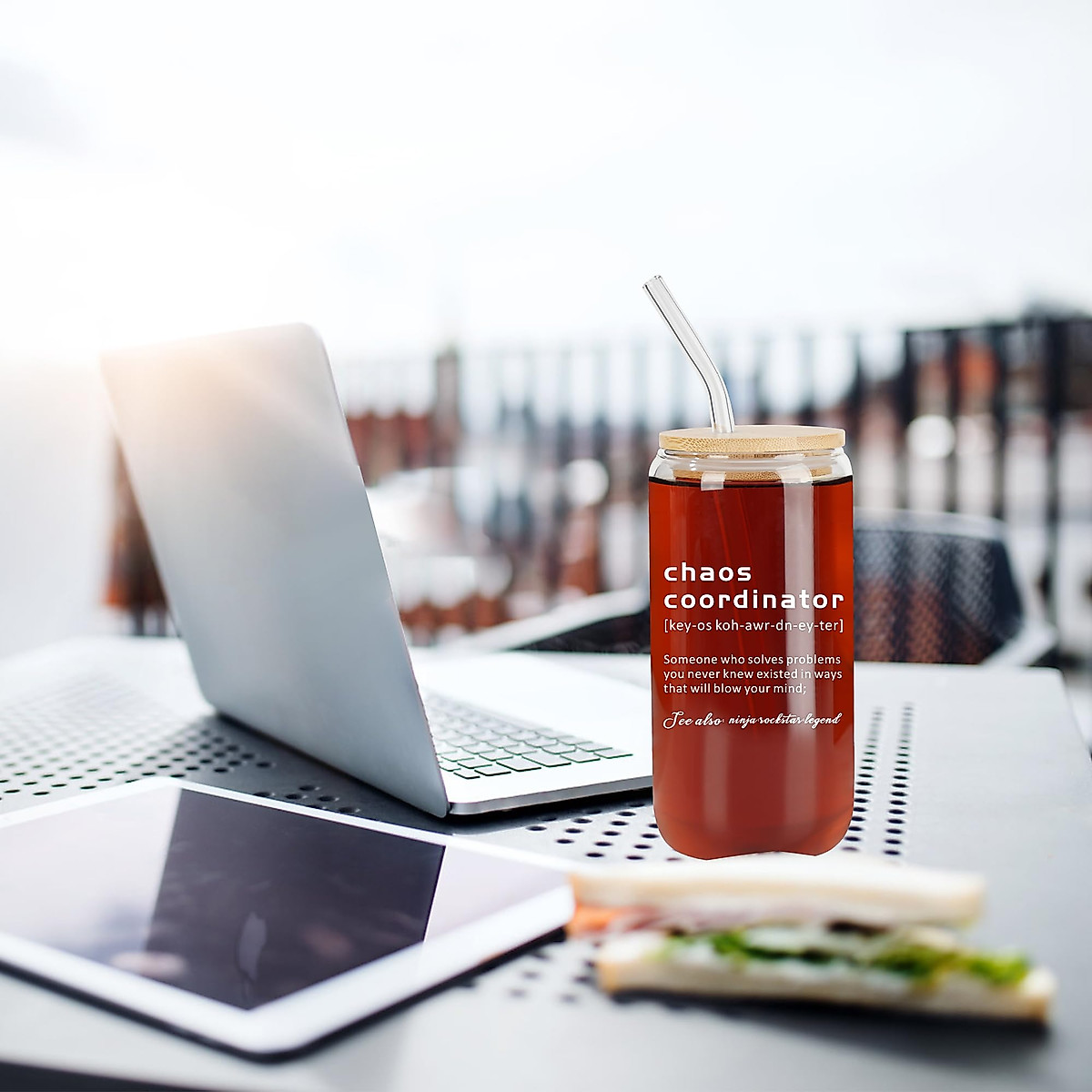 6 Pieces Chaos Coordinator Gifts For Women- 16oz Chaos Coordinator Glass Cup With Lid And Straw Drinking Glasses Tumbler Gifts Thank You Gift for Coworker, Teacher, Boss ，Teacher Best Friend