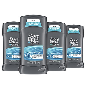 Dove Men+Care Antiperspirant Deodorant Stick Clean Comfort 4 Count 72-Hour Sweat & Odor Protection Antiperspirant for Men With 1/4 Moisturizing Cream 2.7 oz