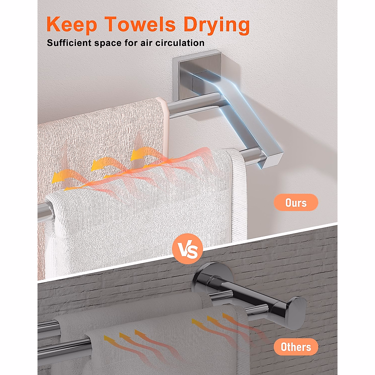 Alise Bath Double Towel Bars Towel Racks for Bathroom,Wall Mount Towel Holder Heavy Duty SUS304 Stainless Steel Towel Hanger Towel Rail,Brushed Nickel,24 Inch