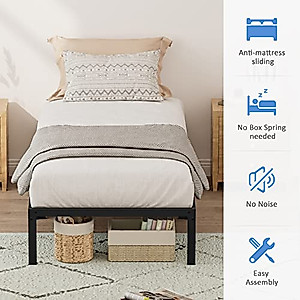 Mr IRONSTONE Twin Bed Frame, 14 Inch Platform Heavy Duty Steel Twin Size Bed Frame No Box Spring Needed, Metal Bed Frame with Storage, Heavy Duty Steel Slat, Anti-Slip Support, Quick Instal