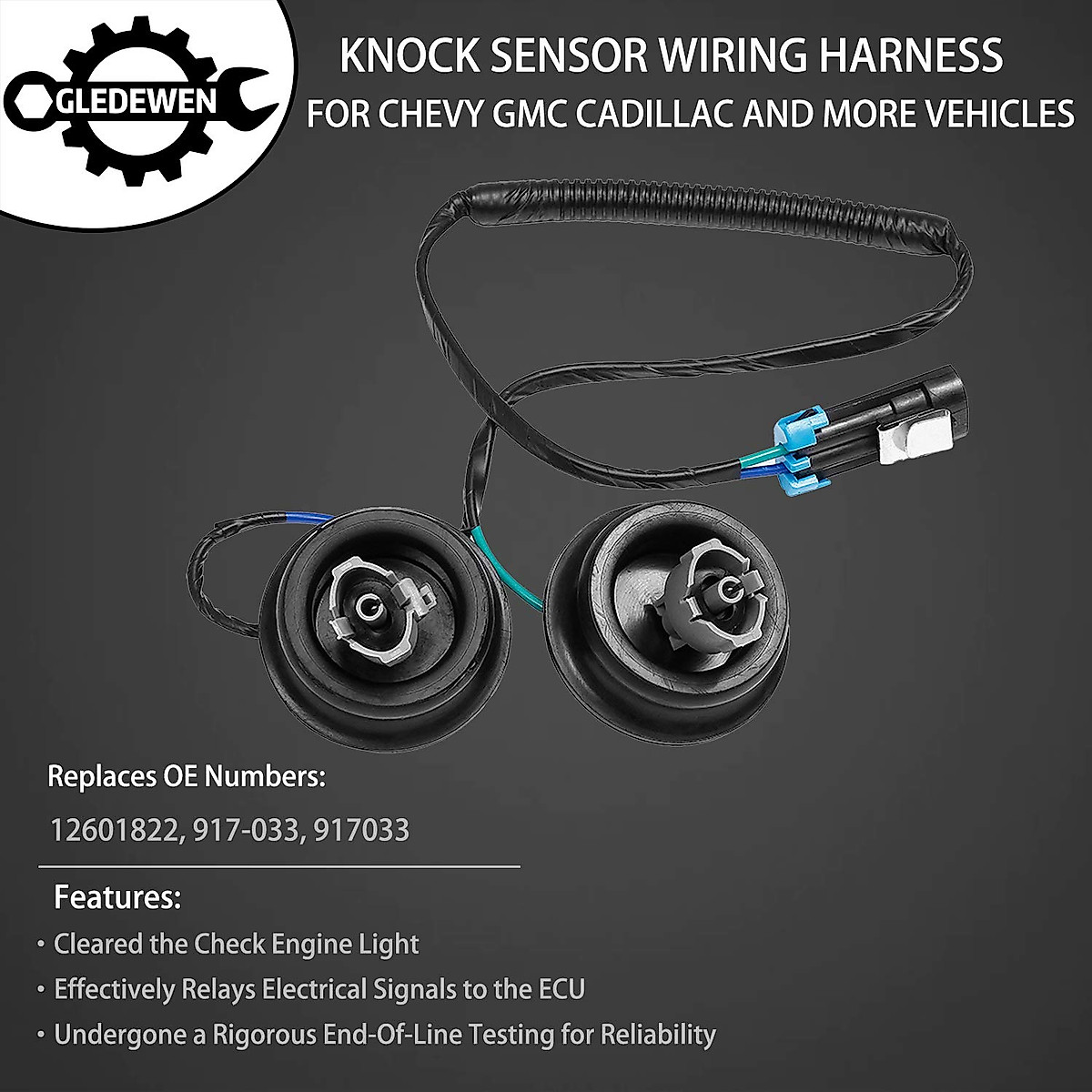 Knock Sensor Wiring Harness | for Chevy Suburban Silverado Avalanche Tahoe, GMC Sierra Yukon, Cadillac & More GM Vehicles | Replace# 12601822, 917-033