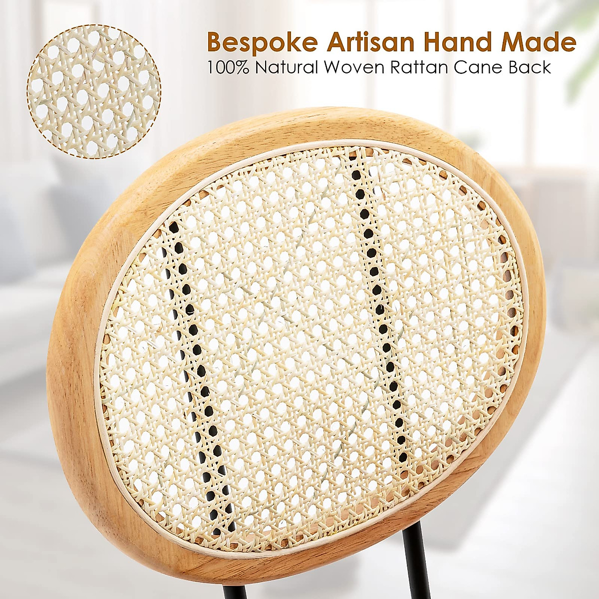 Soohow Faux Leather Indoor Kitchen Set of 2 with Rattan Backrest Modern Industrial Upholstered mid Century Metal Chair Set of 4 Suitable for Dining Room, 2 pcs, Whiskey Brown