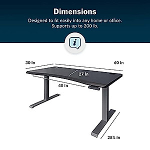Vari Curve Electric Standing Desk 60" x 30" (VariDesk) - Sit to Stand Desk for Home, Office, Gaming w/Cable Passthroughs - Computer Desk w/ 4 Height Settings, Curved Desktop and Sturdy Legs (Black)