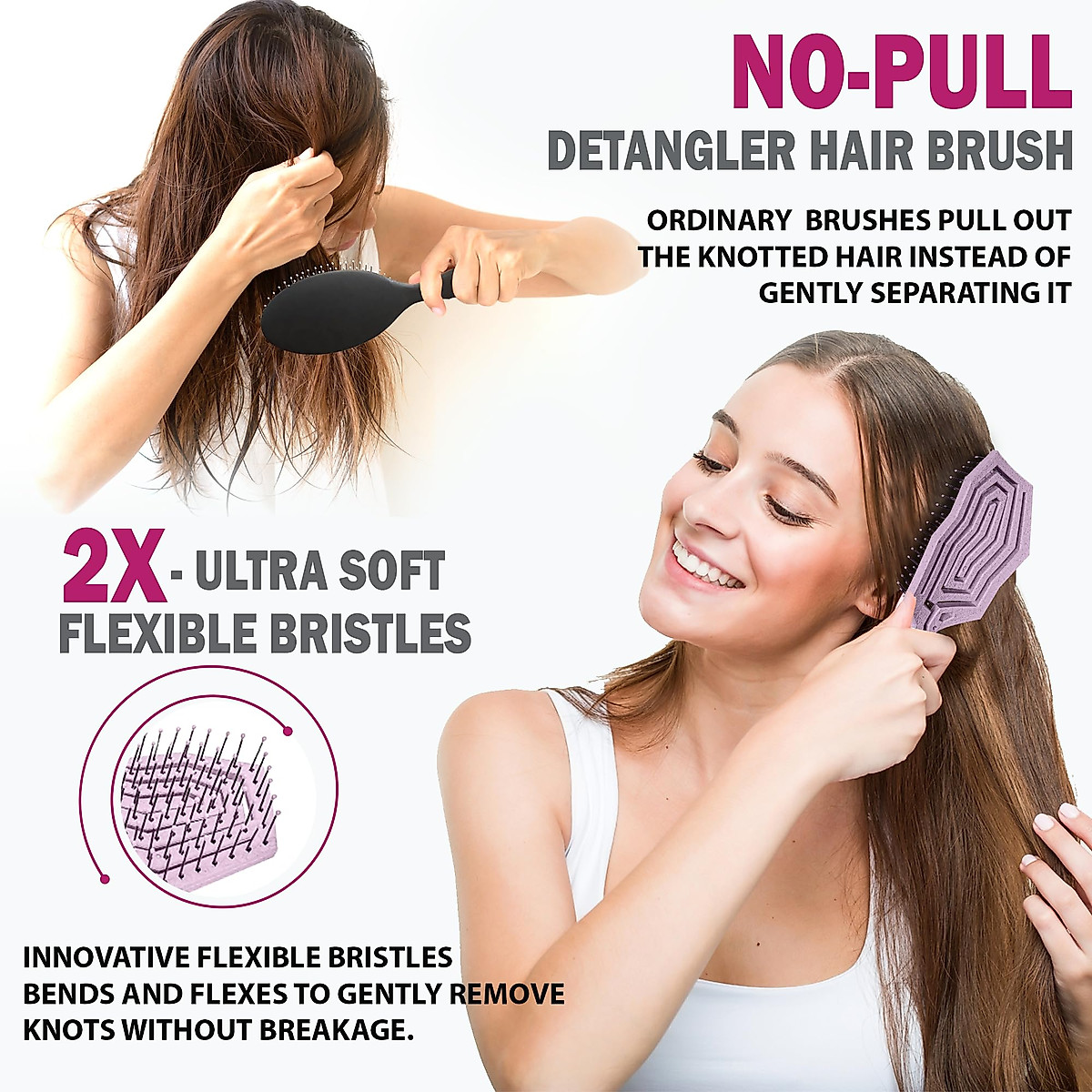 Fiora Naturals Hair Detangling Brush -100% Bio-Friendly Hair Detangler Brush w/Ultra-soft Bristles- Glide Through Tangles with Ease - For Curly, Fine, Women, Men, Kids, Toddlers, Wet and Dry Hair