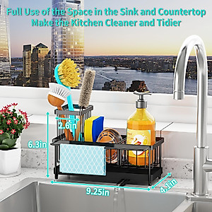 Godboat Sponge Holder for Kitchen Sink - Kitchen Sink Organizer with Brush Holder, 201 Stainless Steel, Sink Caddy with Auto-Drain, 360° Swivel Spout, Cool Gadgets for Apartment, Farmhouse and RV