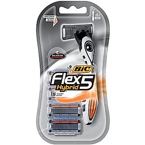 BIC Flex 5 Hybrid Men's 5-Blade Disposable Razor, 1 Handle and 4 Cartridges
