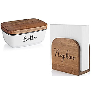 ALELION Farmhouse Napkin Holder, Wooden Napkin Holder for Table, Natural Acacia Wood Napkin Dispenser for Indoor & Outdoor, Rustic Napkin Holder for Home Kitchen Decor