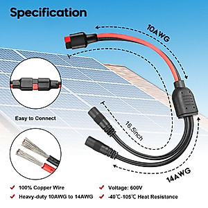 PAEKQ Anderson to DC 8mm Female Adapter Cable 1 to 2 High Power Port to 8mm Splitter Solar Connector 8mm Adapter to Anderson Y Parallel Cable Compatible with Goal Zero Jackery Anderson Powerpole