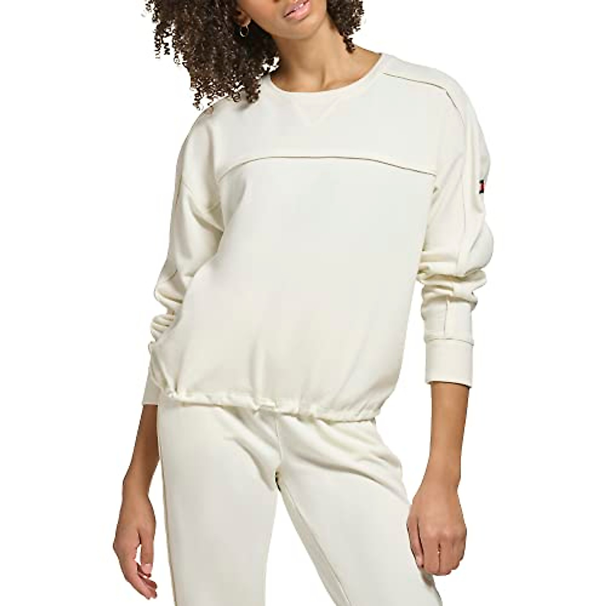 Tommy Hilfiger Women's Piping Rib Cuffs Woven On Other Sleeve Crew, Eggshell