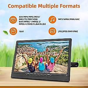 13.3inch Rechargeable Battery TV, Support/Car/Travel/Hurricane/Small ATSC Digital TV and Playback USB/AV in/HDMI in Port, Remote Control Function