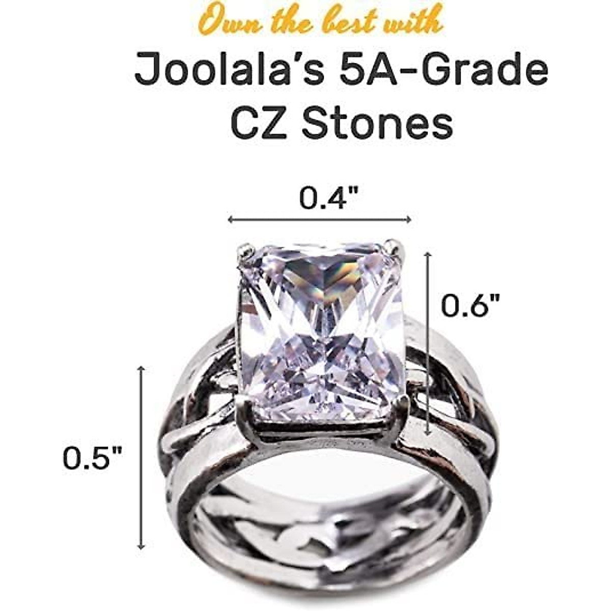 Joolala Cubic zirconia Sterling Silver Women's Ring - 925 Silver Ring for Woman - Faceted Cubic zirconia Cut, Prongs Setting, Anniversary Engagement Ring (9)