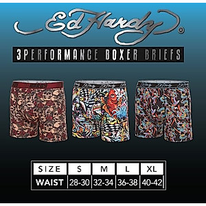 ED HARDY Men's Underwear Boxer Briefs - Comfortable, Breathable, Stylish Design 3 Pack, Dragon, Skulls, Tiger, Medium