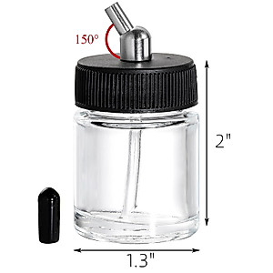 Goaste 10 Pack Glass Airbrush Bottles Kit, 22cc Empty Airbrush Jars, Transparent Airbrush Paint Storage Pot with 10pcs Cap Covers, 30° Down Angle Adaptor Lids, Fits Dual-Action Siphon Feed Airbrushes