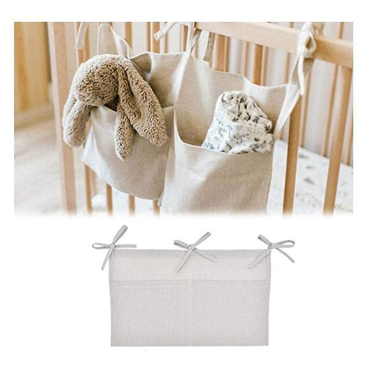 SuXHyez Bedside Caddy Hanging Storage Pocket Baby Cot Pocket Organiser for Holding Bottle Toy Diaper Nursery Dorm Rooms Baby Bed Rails Hanging Storage Bag（Grey