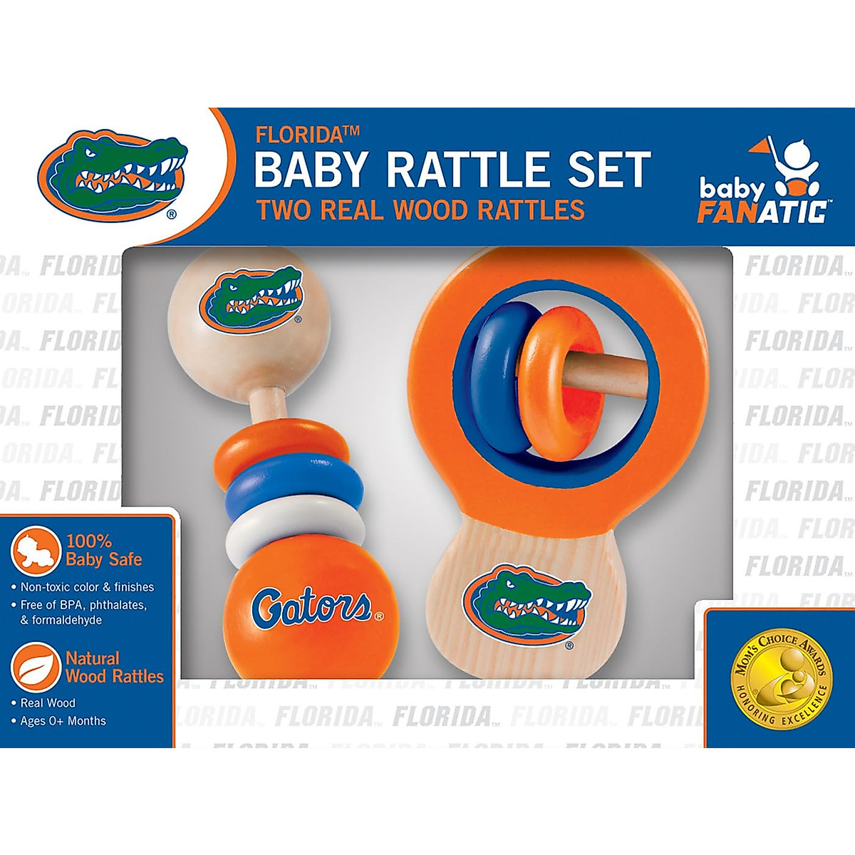 BabyFanatic Wood Rattle 2 Pack - NCAA Florida Gators - Officially Licensed Baby Toy Set